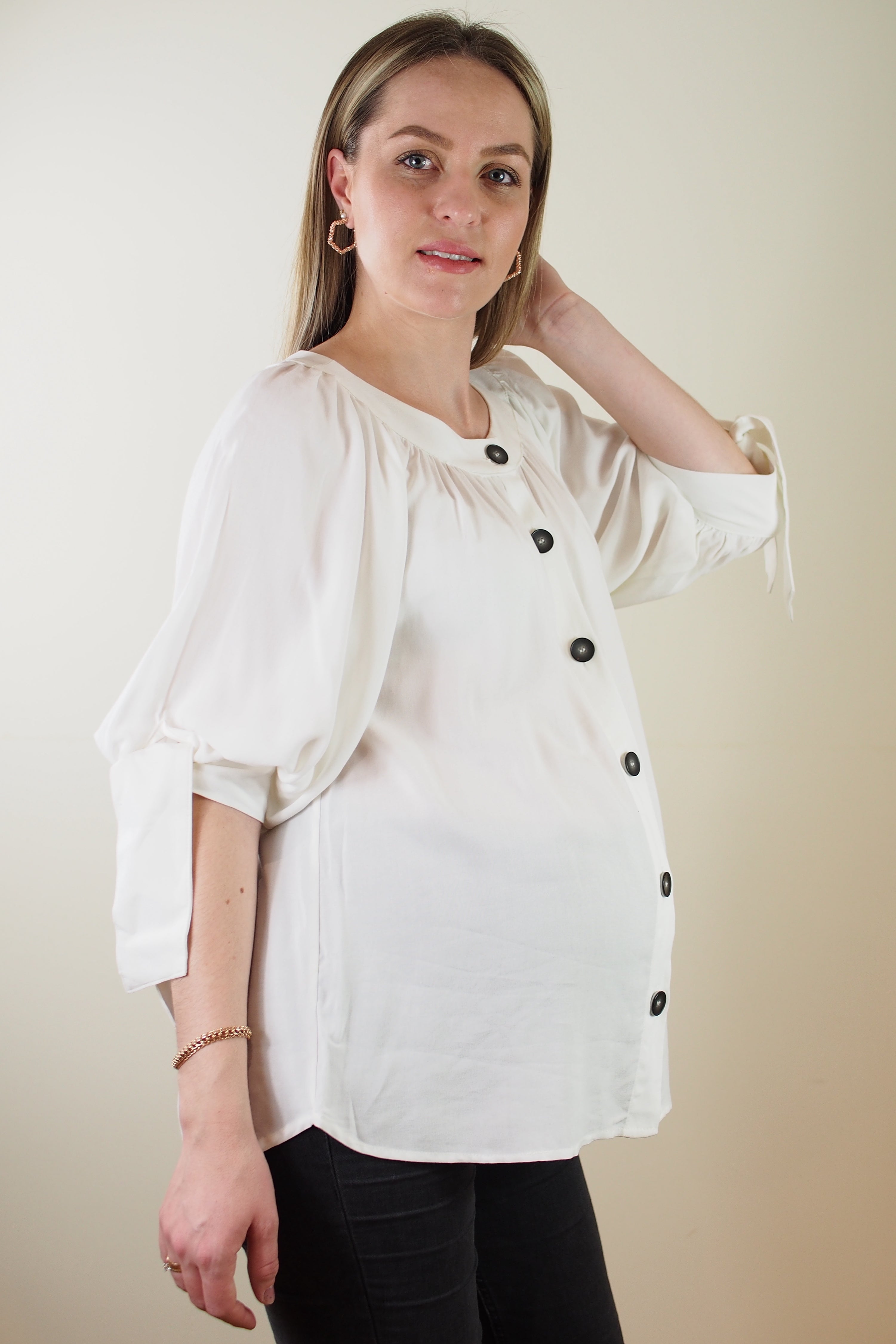 Sara Button Front Blouse - White – Mamatoto